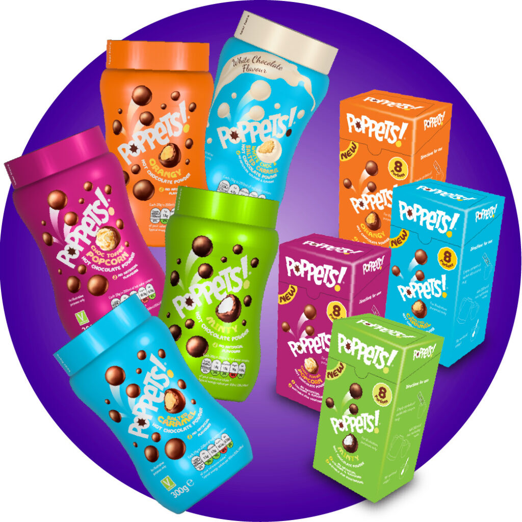 Poppets Hot Chocolate Range – Tubs, Sachets, Bombs, Sets & Toppings